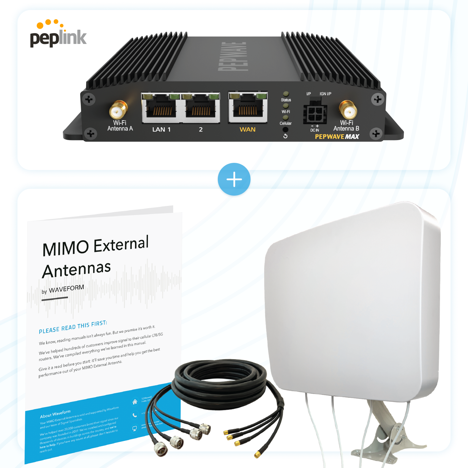 Peplink MAX BR1 Pro 5G Router and External MIMO Antenna Kit - Waveform